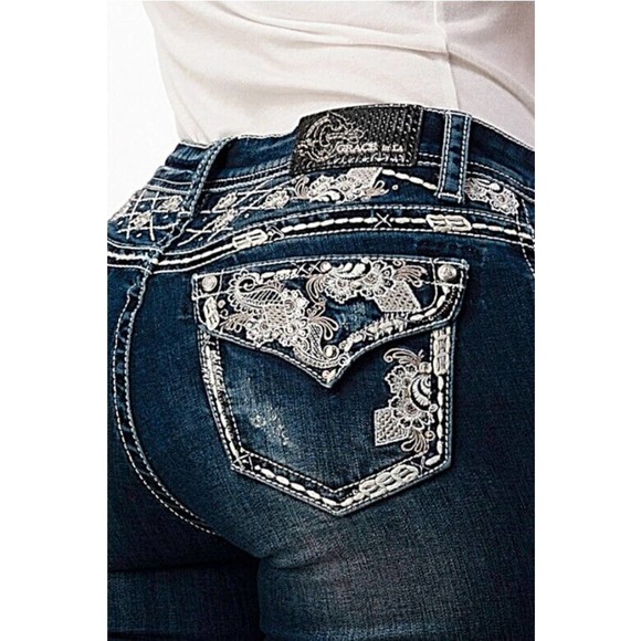 Grace in LA | Jeans | Grace In La Womens Embroidered Yoke Distressed ...
